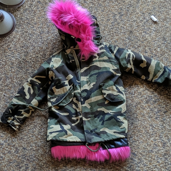 unknown | Jackets & Coats | Pink Fur Army Jacket | Poshmark